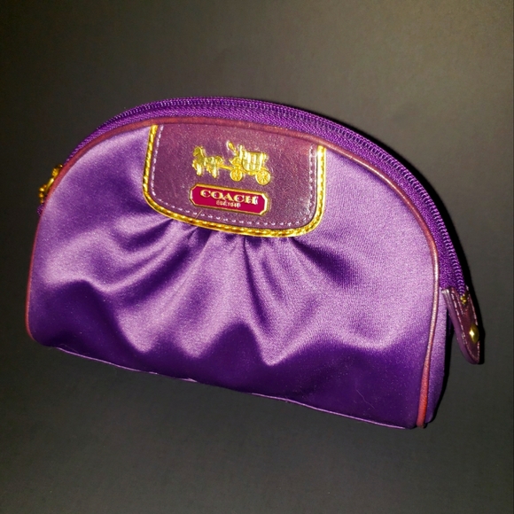Coach | Bags | Coach Cosmetics Bag Plum Sateen With Zip Closure | Poshmark